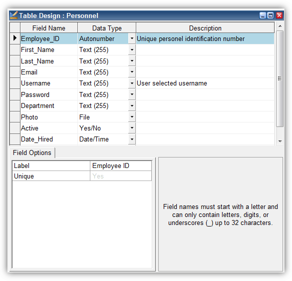 Sample Design View - Caspio Online Help
