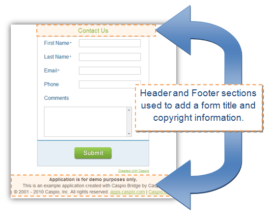 DataPage Header And Footer Caspio Online Help