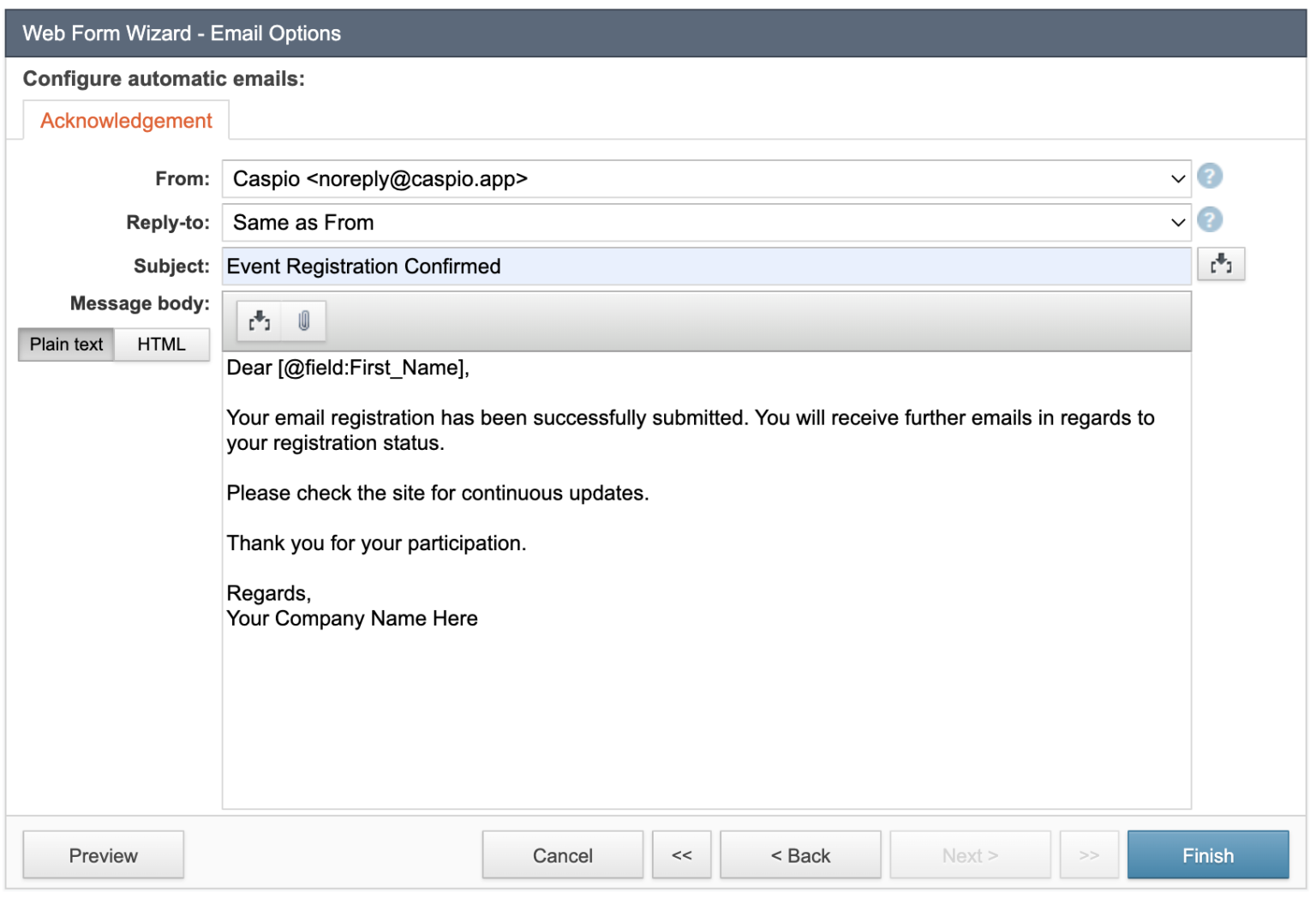 Configuring Email - Caspio Online Help