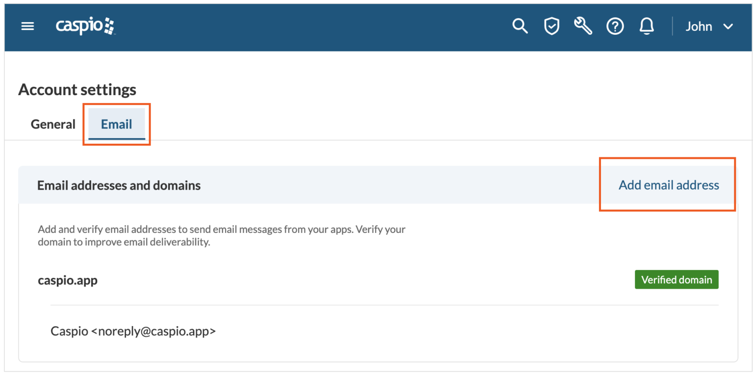 Verifying Email and Domain - Caspio Online Help