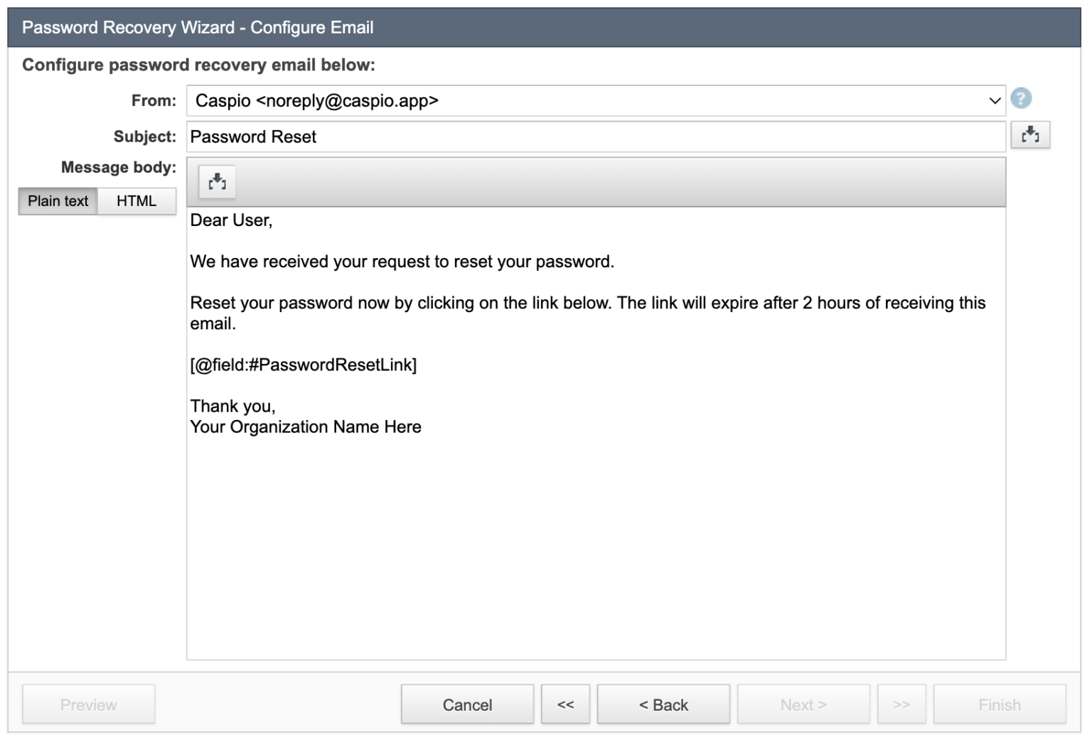 Password Recovery Forms - Caspio Online Help